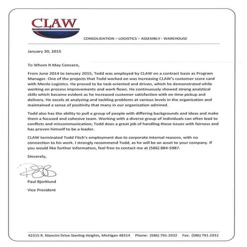 CLAW Logistics recommendation letter.compressed | PDF