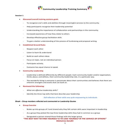Community Leadership Training Summary | DOC