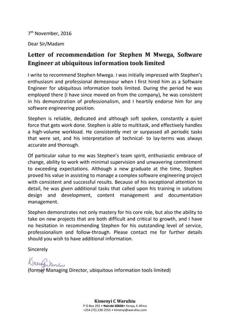 Letter of Recommendation by Managing Director | PDF