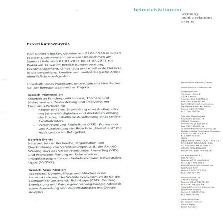 traineeship heimrich & hannot certificat | PDF