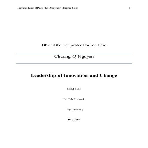 Deepwater Horizon Oil Spill: A Study of Behavioural Decision Making | PDF