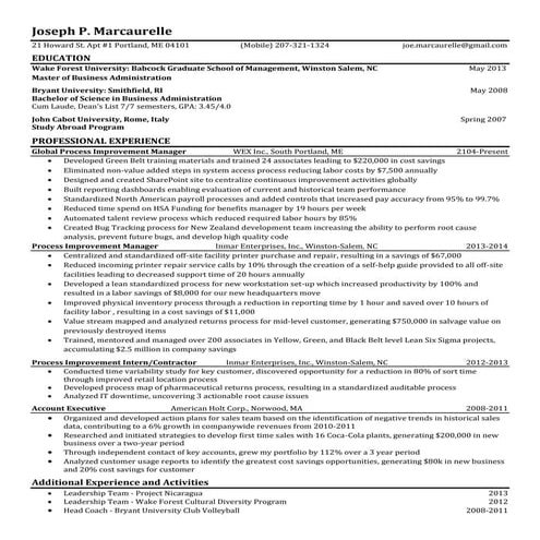 Joseph P Marcaurelle Resume | PDF