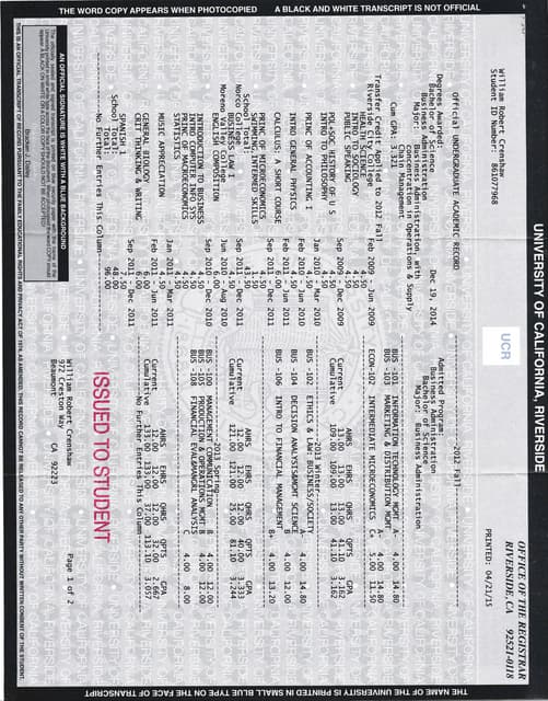 college transcript | PDF | Undergraduate Education | College Education