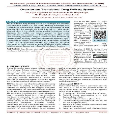 Overview on Transdermal Drug Delivery System | PDF
