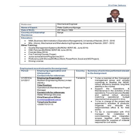 Gaithuma Peter Resume | DOCX