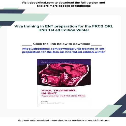 Viva training in ENT preparation for the FRCS ORL HNS 1st ed Edition Winter | PDF