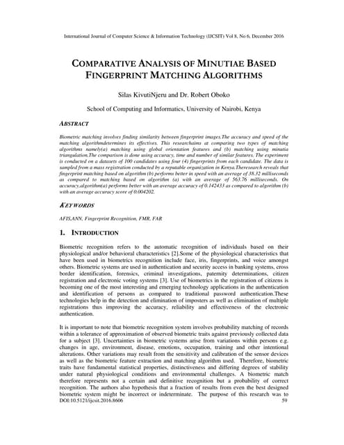 Comparative Analysis Of Minutiae Based Fingerprint Matching Algorithms