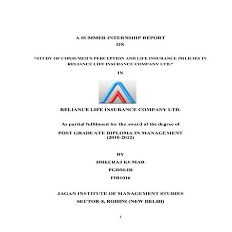 A_SUMMER_INTERNSHIP_REPORT_ON_RELIANCE_LIFE_INSURANCE | PDF