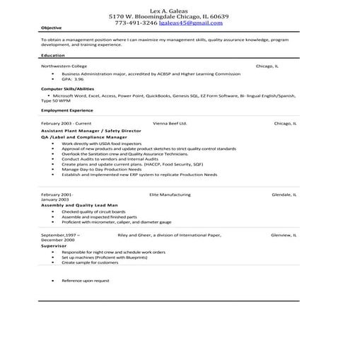 Resume (Lex A. Galeas) | DOC | Business Administration | Business