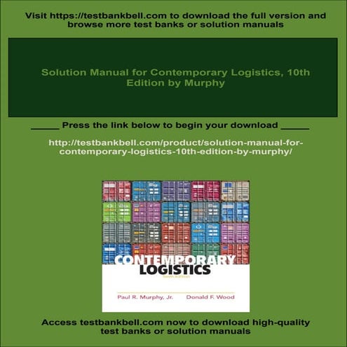 Solution Manual for Contemporary Logistics, 10th Edition by Murphy | PDF