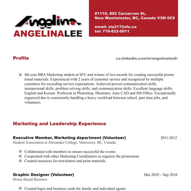 Angelina Lee resume | PDF