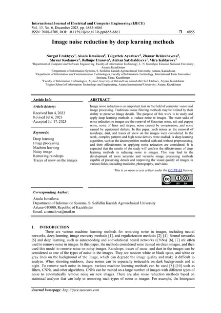 Noisy image enhancements using deep learning techniques | PDF