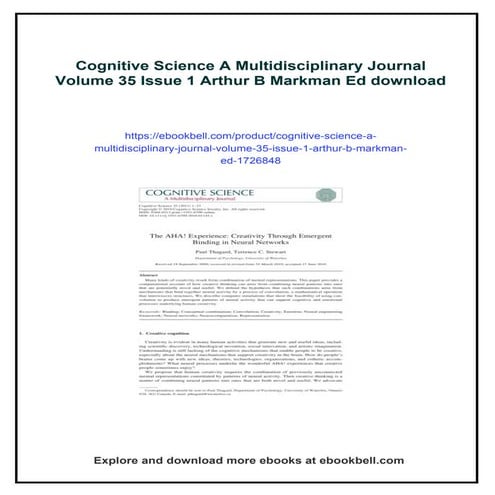 Cognitive Science A Multidisciplinary Journal Volume 35 Issue 1 Arthur B Markman Ed | PDF