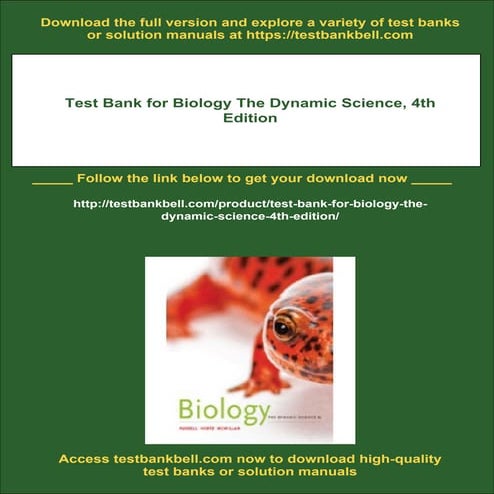 Test Bank for Biology The Dynamic Science, 4th Edition | PDF