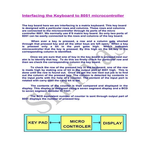 86409 interfacing the keyboard to 8051 microcontroller | DOC
