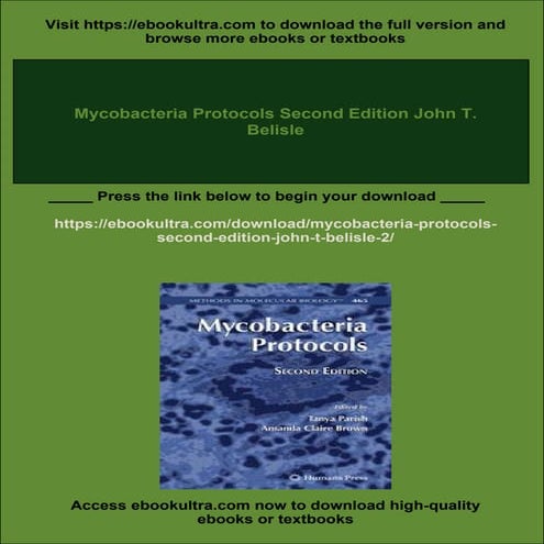 Mycobacteria Protocols Second Edition John T. Belisle | PDF