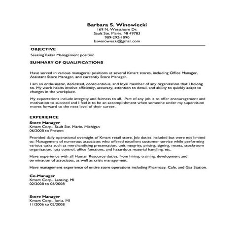 Resume For Kmart | PDF
