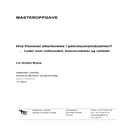 Masteroppgave Hva fremmer etterlevelse i petroleumsindustrien Liv ...
