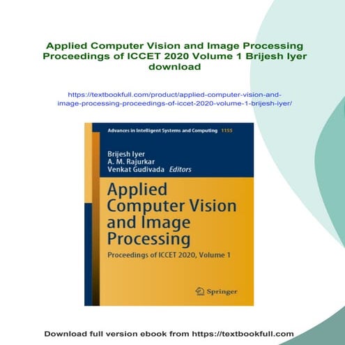 Applied Computer Vision and Image Processing Proceedings of ICCET 2020 Volume 1 Brijesh Iyer | PDF