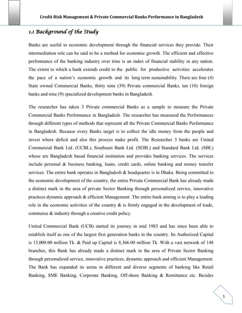 Dissertation Report On United Commercial Bank Ltd. (UCBL) | DOCX