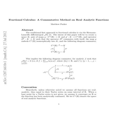 Fractional Calculus A Commutative Method On Real Analytic Functions Pdf