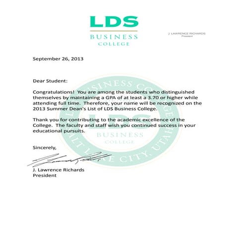 New Deans List Letter (2) | PDF