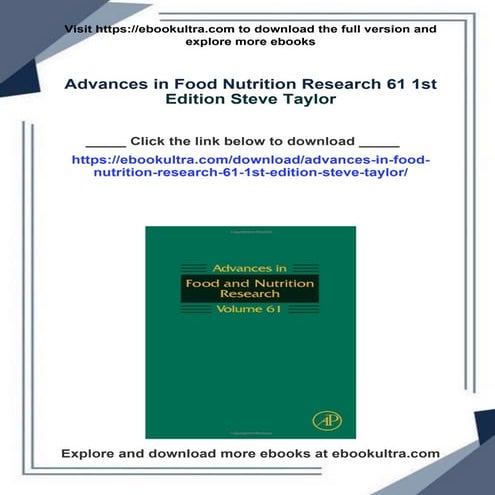 Advances in Food Nutrition Research 61 1st Edition Steve Taylor | PDF