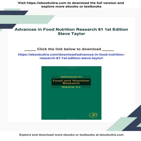 Advances in Food Nutrition Research 61 1st Edition Steve Taylor | PDF