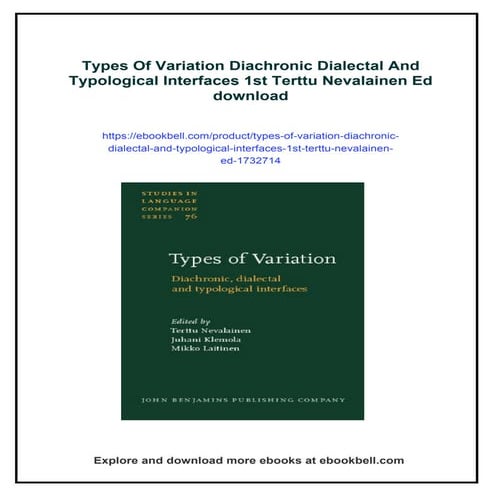 Types Of Variation Diachronic Dialectal And Typological Interfaces 1st ...