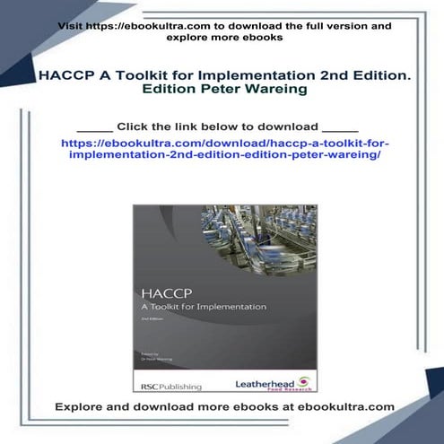 HACCP A Toolkit for Implementation 2nd Edition. Edition Peter Wareing | PDF