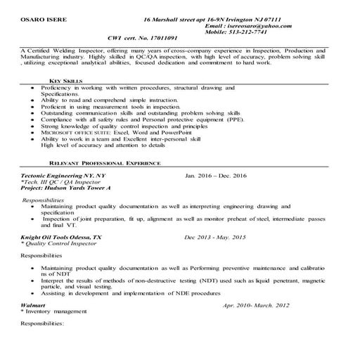 welding inspector CWI | PDF