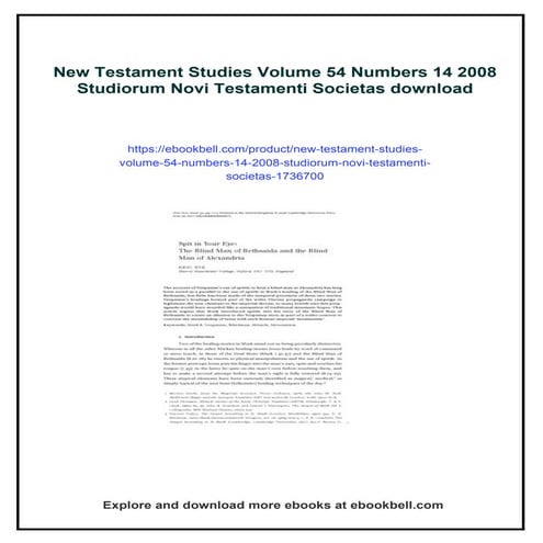 New Testament Studies Volume 54 Numbers 14 2008 Studiorum Novi ...