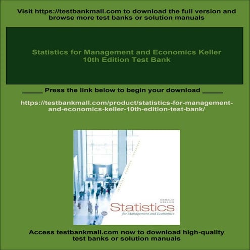 Statistics for Management and Economics Keller 10th Edition Test Bank | PDF