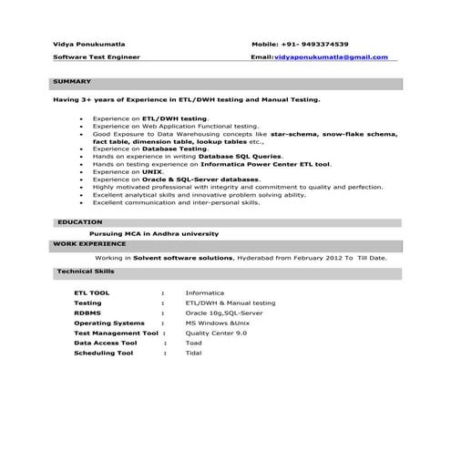 ETL_DWH_ Resume | DOC | Databases | Computer Software and Applications