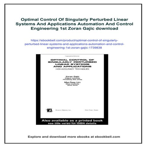 Optimal Control Of Singularly Perturbed Linear Systems And Applications Automation And Control ...