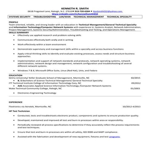 Kenneth Smith Resume 2015 | DOC