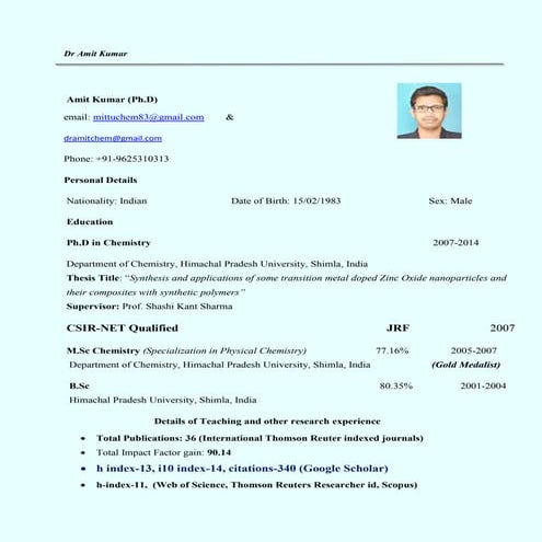 Dr Amit Kumar Curriculum vitae | PDF