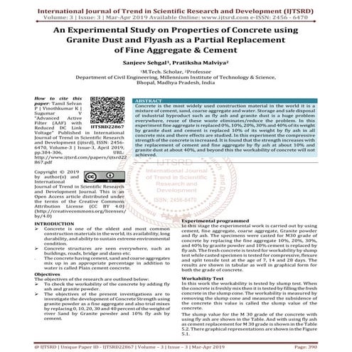 An Experimental Study on Properties of Concrete using Granite Dust and Flyash as a Partial ...