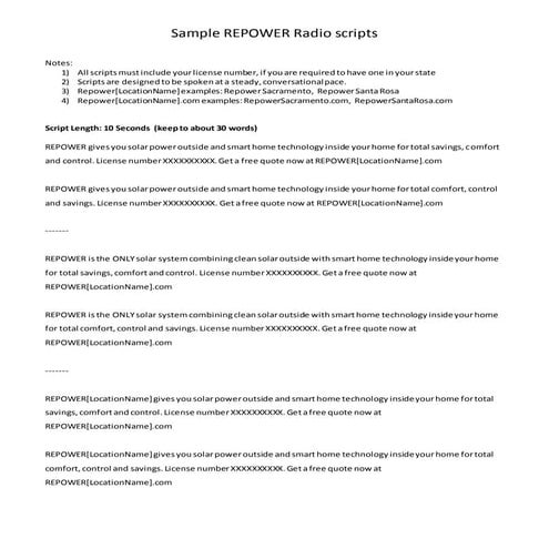 REPOWER radio scripts | PDF