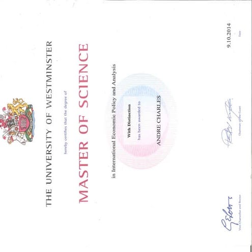 Masters Degree Certificate_Andre Charles | PPT