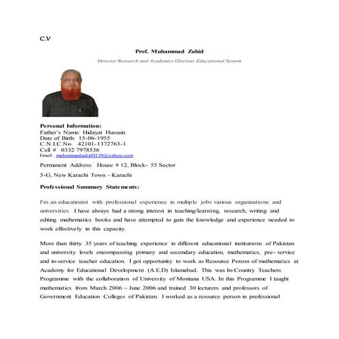 Prof. Muhammad Zahid's CV 2 | PDF