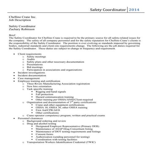 Safety Coordinator Job Description | PDF