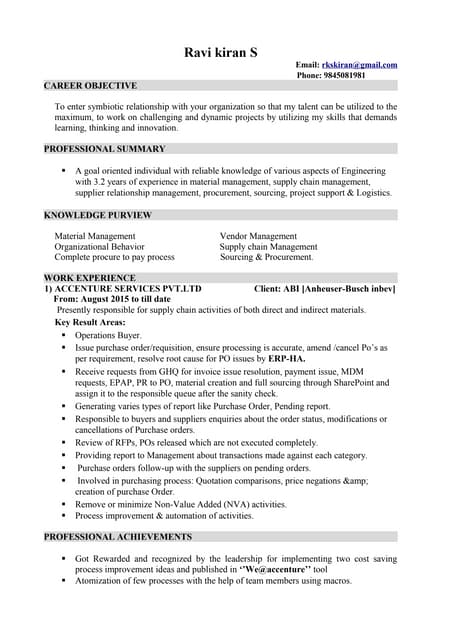 Deputy Manager Ravikishore Resume | PDF