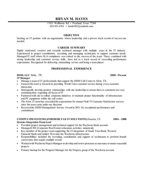 Hayes resume 0615 | PDF | Technology & Computing