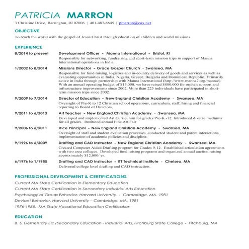 Patricia Marron Resume 2015 | DOC | Professional School | Postgraduate Education