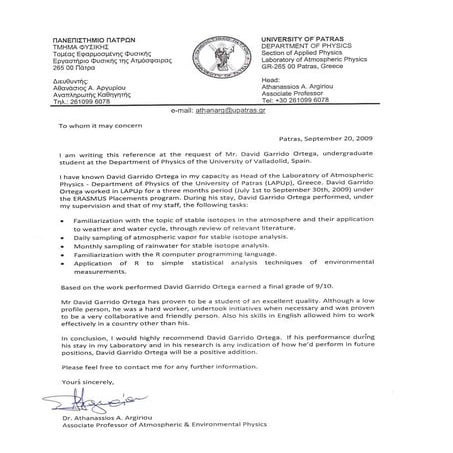 Recommendation letter Erasmus Training Greece Mr Garrido | PDF