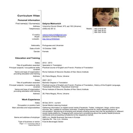 Curriculum Vitae in EN1 | PDF