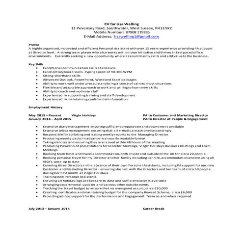 CV for Lisa Welling (July 2015) | DOCX