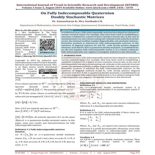 On Fully Indecomposable Quaternion Doubly Stochastic Matrices Pdf