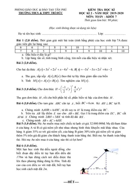 Đề Thi HK2 Toán 8 - THCS Nguyễn Văn Bá | PDF